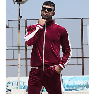 YAOGRO Velour Tracksuit Sweatsuit Set:Men's Jogging Suits Full Zip Casual Jackets Pants 2 piece Outfit Athletic Workout Red