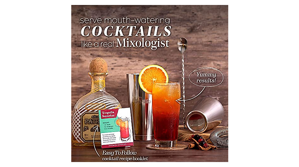 Cocktail Shaker Set Bartender Kit by BARILLIO: Complete Bar Tool Set ...