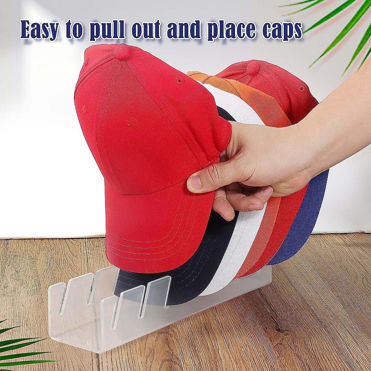 Yezow 2 Pack Hat Stand for Baseball Caps Display and Organizer, No Install Acrylic Hat Holder for 14 Baseball Caps for Bedroom, Closet, Dresser,Entrance (Clear)