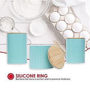 Home Basics Wave 3 Piece Ceramic Canister Set With Bamboo Tops, Turquoise