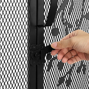 MyGift Black Wrought Iron Fireplace Screen Door with Silhouette Tree & Bird Design