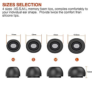 TENNMAK Memory Foam Ear Tips Replacement for AirPods Pro/AirPods Pro 2nd Generation 2022 Earbuds Eartips Earpad (XS/S/M/L)