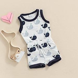 Kuriozud Baby Boy Summer Clothes Cute Print Sleeveless Tank Top Elastic Shorts Set 2 Piece Outfit (Dolphin, 12-18 Months)