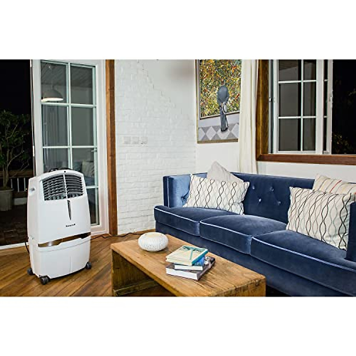 Honeywell 525 CFM Indoor Portable Evaporative Air Cooler, Fan & Humidifier with Ice Compartment & Remote, White