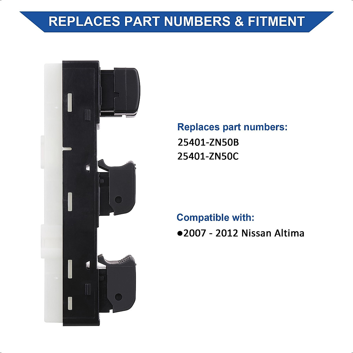 Obaee Driver Side Power Master Window Control Switch Button Compatible with 2007-2012 Nissan Altima Replace 25401-ZN50B, 25401-ZN50C