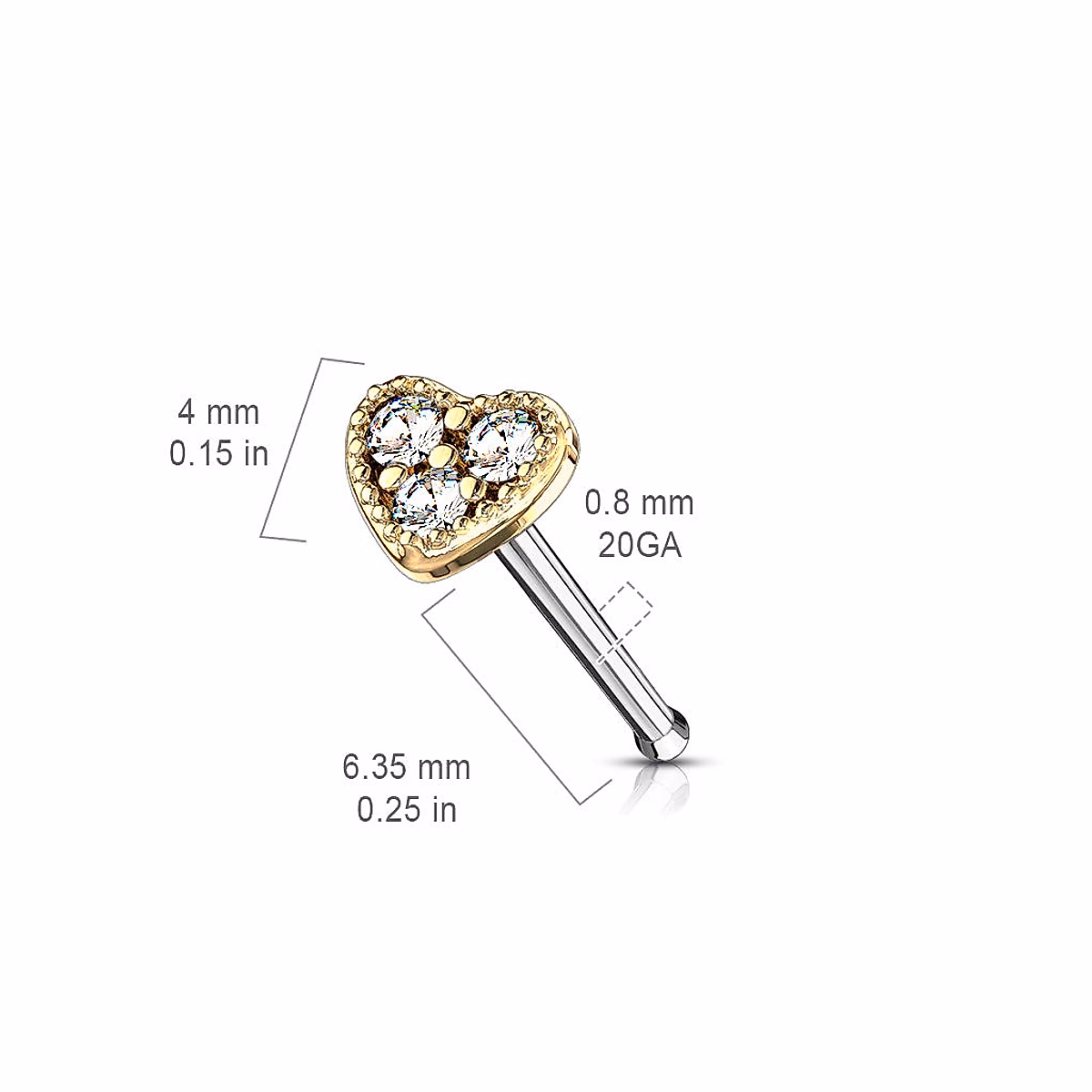 Amelia Fashion 20 Gauge CZ Set Heart Nose Bone Stud 316L Surgical Steel (Choose Color) (Red)