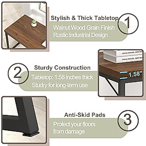 FOLUBAN Large Office Desk, Modern Simple Wood and Metal Computer Desks, Industrial Work Study Writing Gaming Table, Rustic Walnut, 60 Inch