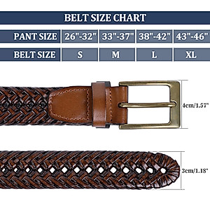 SUOSDEY Mens Braided Leather Belt Cowhide Woven Leather Belt for Casual Jeans Pants with Solid Prong Buckle,tan