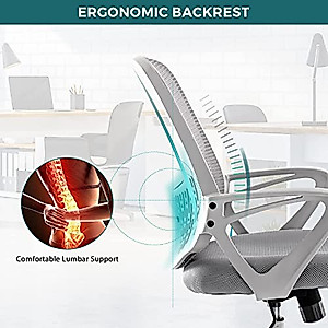 Home Office Chair Ergonomic Computer Desk Chair Mesh Mid-Back Height Adjustable Swivel Chair with Armrest, Grey