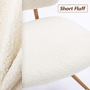 ONEVOG Modern Accent Chair, Ivory White Upholstered Dining Chairs Set of 2, Short Plush Fabric, Armless Dining Chair with Backrest, Sherpa Chair for Dining Room, Living Room, Wood Grain Metal Legs