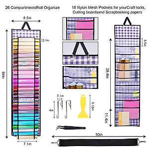 Amremsu Vinyl Roll Rack Vinyl Storage Organizer, 44 Compartment Vinyl Roll Holder with 18 Mesh Bag Storage Wall Mounted/Door Mounted Vinyl Roll Storage,Cricut Vinyl Storage, Vinyl Storage Racks