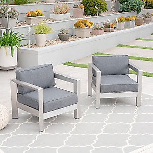 Christopher Knight Home 306462 Booth Outdoor Aluminum Club Chairs, Silver (Set of 2), Sliver/Gray