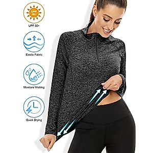 LURANEE Long Sleeve Athletic Shirt Women, Casual Dark Grey nLightweight Half Zip Pullover Loose Hiking Running Clothes Comfy Workout Yoga Tops Fitness Gym Wear Sport Quick Dry Fit Shirts M