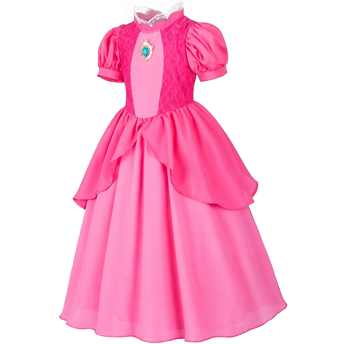 Pink Princess Dress for Girls, Kids Princess costume with Crown Gloves Wand Earrings 8-9 Years