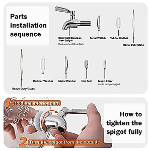 Mustry Glass Drink Dispenser for Parties, 1 Gallon Beverage Dispenser with Stand and Spigot Solid Stainless Steel, Used as Lemonade Dispenser Sun Tea Jar Kombucha Jar
