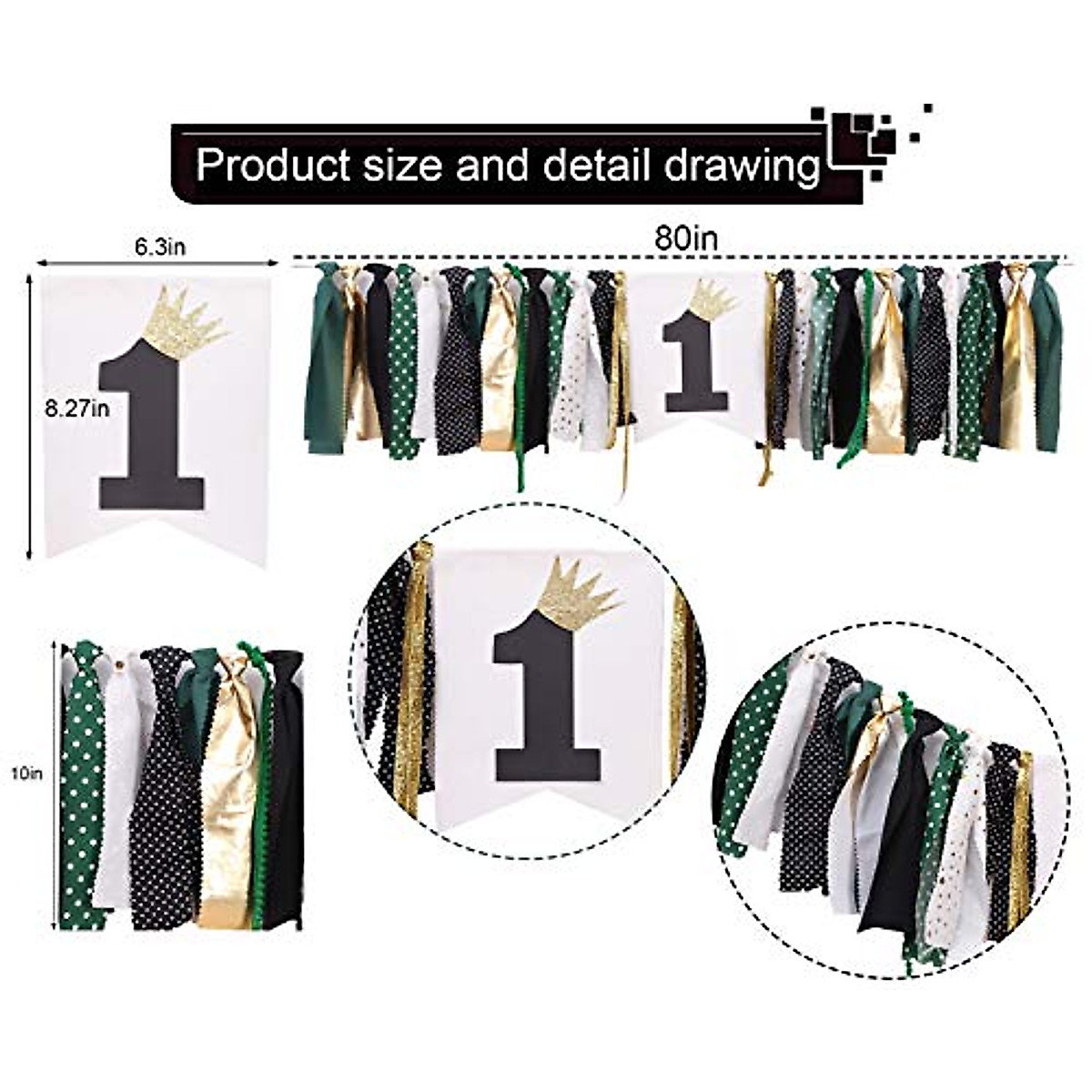 Wild One 1st Birthday Banner - Green and Black Wild One Birthday Decorations for Child’s 1st Birthday Party - Wild One Cake Smash Backdrop (Green Wild ONE)