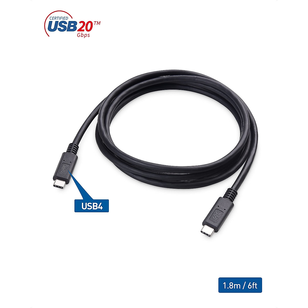 Cable Matters [USB-IF Certified] USB4 Cable/USB 4 Cable 6 ft with 20Gbps Data, 8K Video & 100W Charging, Compatible with Thunderbolt 4, for iPhone 16/15 Pro Max Plus, MacBook, XPS, Surface Pro