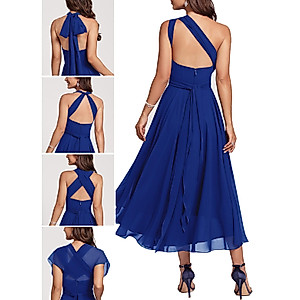 Galawaqe Womens Special Occasion Dresses Lady Sleeveless A Line Asymmetrical Chiffon Party Wedding Guest Dress Blue