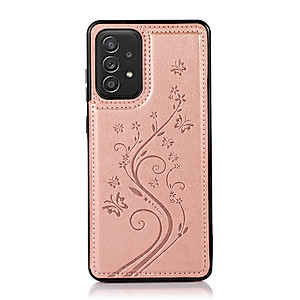 Phone Case for Samsung Galaxy A52 5G/4G with Tempered Glass Screen Protector and Card Holder Wallet Cover Stand Flip Leather Cell Accessories Glaxay A 52 G5 Gaxaly 52A S52 Cases Women Girl Rose Gold