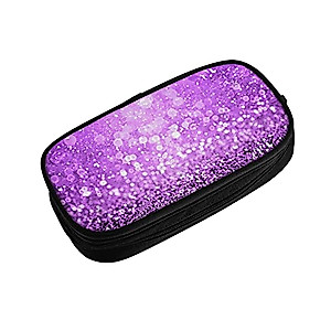 ASEELO Sparkling Purple Glitter Pencil Case Big Capacity Pen Marker Box Makeup Bag Polyester Stationery Organizer With for School Office