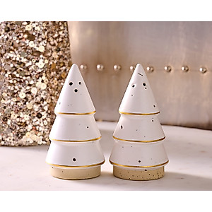Mud Pie Stoneware Tree Salt and Pepper Set, Gold, 3 1/4" x 4" dia