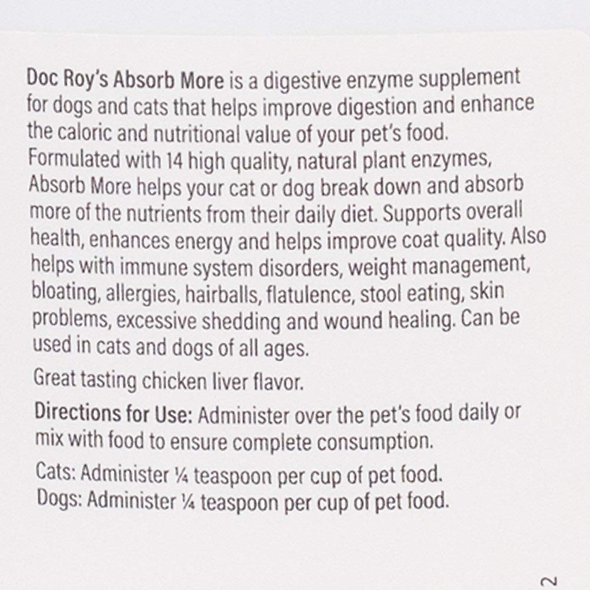 Doc Roy's Absorb More - Digestive Enzyme Supplement- for Dogs & Cats - 4lb Granules