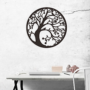 HSART Tree of Life Metal Wall Art, Tree of Life Logo, Black Decorative Tree Silhouette, Suitable for Living Room Bedroom Garden Wall Decoration, 35 * 35cm