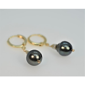 14K Gold Filled Genuine Tahitian Black Pearl Hoop Earrings for Women
