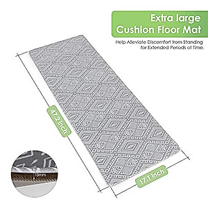 Anti Fatigue Kitchen Mats Rug(43.5X120cmX10mm), Anti Fatigue Standing Mat Area Rugs PVC Waterproof, Non-Slip, Oil Resistant Floor Mats for Kitchen, Office, Grey