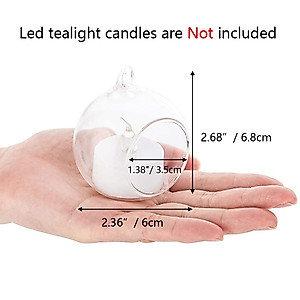 Nuptio 24 Pcs Hanging Glass Tealight Holder Globe 2.36" Diameter, Tea Light Candle Holders Wedding Christmas Halloween Home DIY Gifts, Garden Hanging Ornaments Outdoor Candle Holders