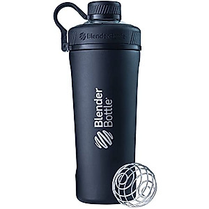 BlenderBottle Radian Shaker Cup Insulated Stainless Steel Water Bottle with Wire Whisk, 26-Ounce, Matte Black