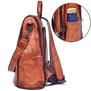 WANLIJIN Women's Fashion retro Backpack Purse Multipurpose Design Convertible Satchel Handbags and Shoulder Bag Genuine Leather Travel bag (Brown)