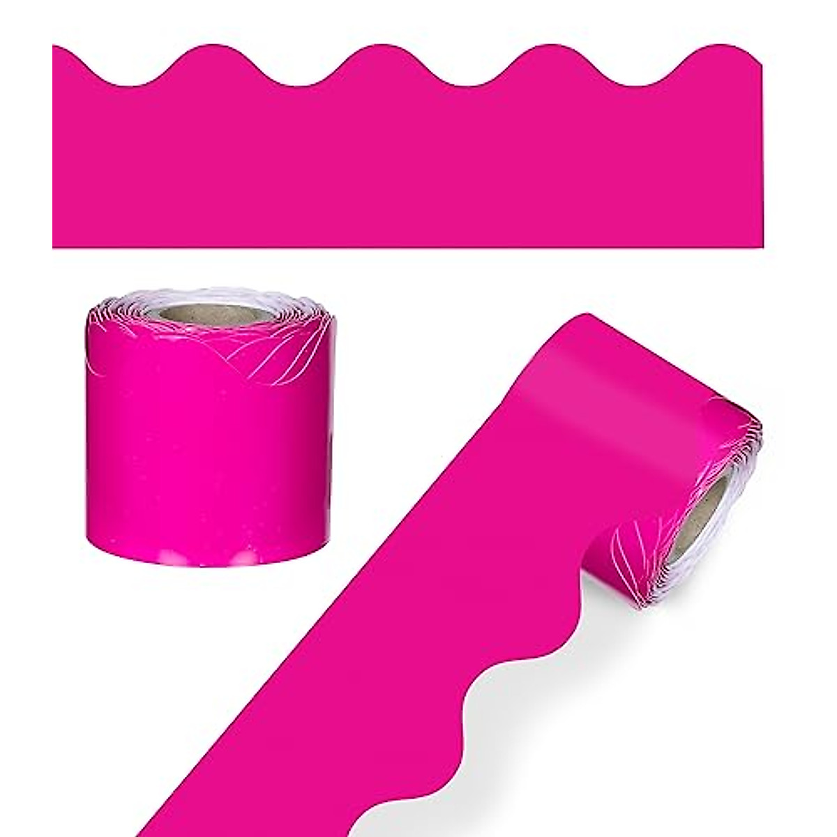 Carson Dellosa 36 Ft Scalloped Hot Pink Bulletin Board Borders, Classroom Borders for Bulletin Board, White Board, Cork Board, Locker, and Classroom Décor, Bulletin Board Trim