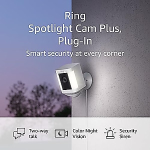 Ring Spotlight Cam Plus, Plug-In | Two-Way Talk, Color Night Vision, and Security Siren (2022 release) | 2-pack, White