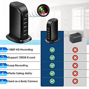 Spy Hidden Camera, WiFi USB Charger Camera 5-Port USB Hub 1080P Wireless Security Nanny Cam Mini Video Recorder with Motion Detection, Support iOS/Android, No Audio
