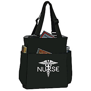 Nurse Shoulder Tote Bag Multi Pocket Office School Travel Business Personal Organizer - Black Grey