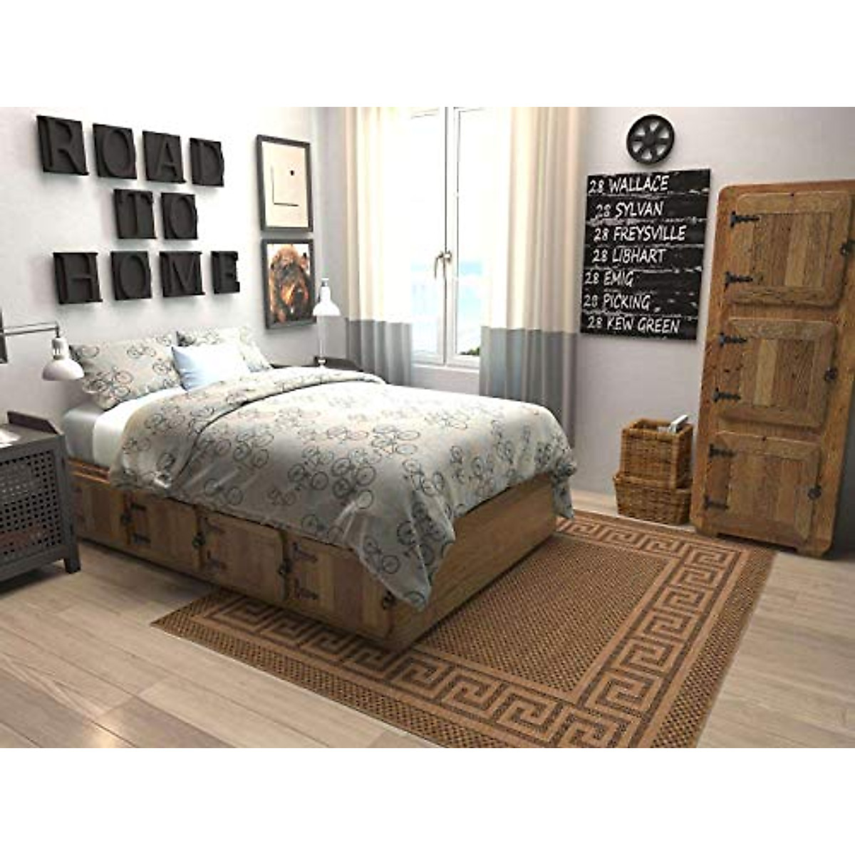 Unique Loom Outdoor Border Collection Area Rug - Greek Key (5' 4" Square, Brown/ Light Brown)