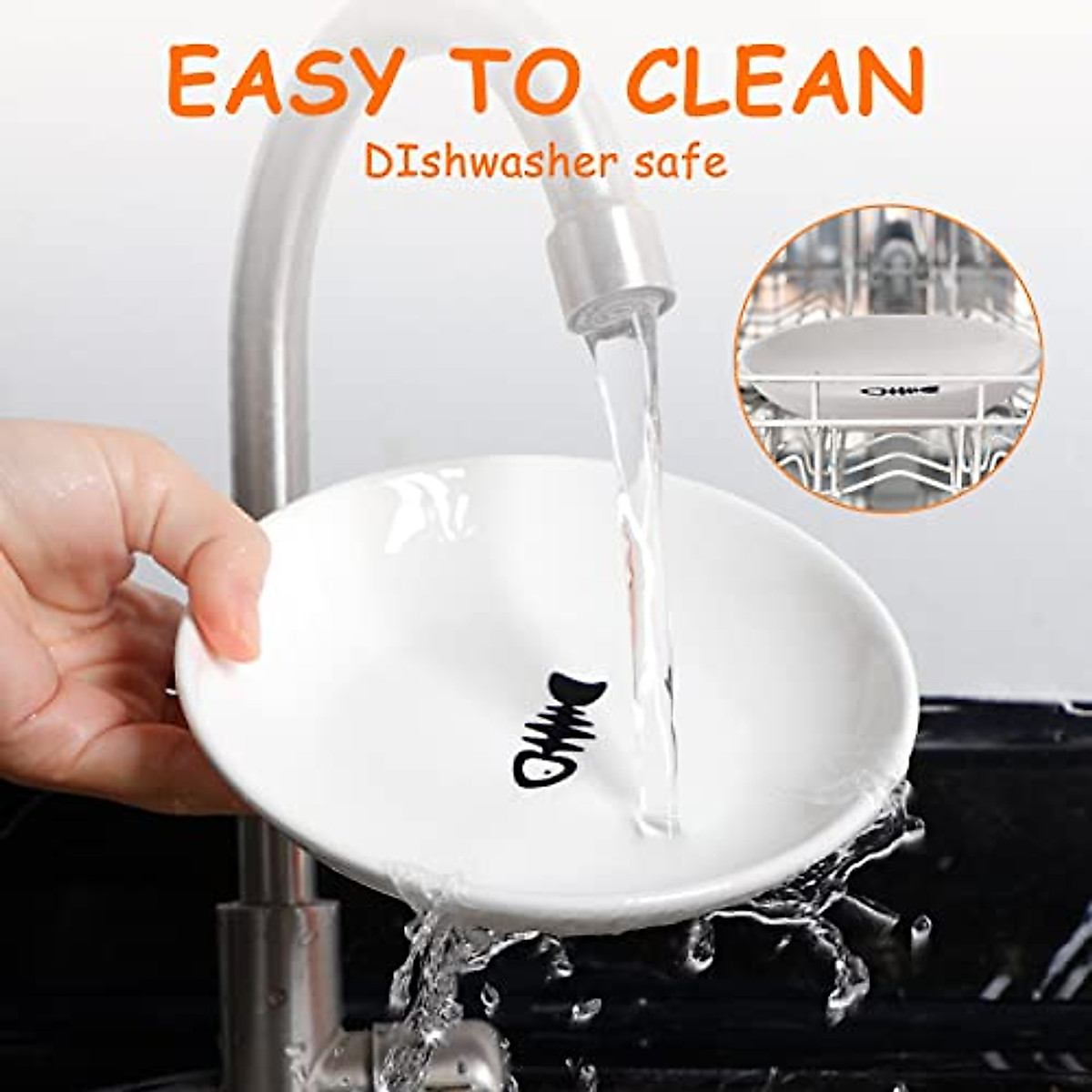 Dorakitten Ceramic Cat Food Plates: Cat Wet Food Bowls Cat Feeding Wide Bowls to Stress Relief of Whisker Fatigue Cat Dishes, Shallow Bowls for Kittens and Small Animals with Non-Slip Mat