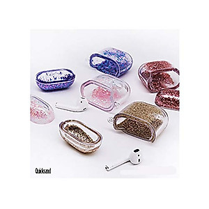 UnnFiko Bling Quicksand Case Compatible with AirPods 1/2, Cute Sparkle Liquid Protective Case, Funny Creative Hard Clear Airpods 1 & 2 Cover with Keychain (Silver Pink)