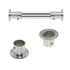 Stainless Steel Closet Rod Holder,ULIFESTAR Shower Curtain Rod Tension Rod Sockets Rod Flange Shelf Brackets,Heavy Duty Metal Shower Wardrobe Pole Holder Support,Brushed Finish 2 PCS (25mm/1'')