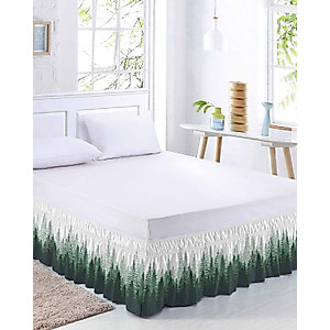 Gradient Forest Green Bed Skirt King Size 16 Inch Drop,Adjustable & Elastic Wrap Around Bed Skirts Pleated Luxury Dust Ruffles for Twin Full Queen Cal King Bed,Modern Country Aesthetics Color Decor