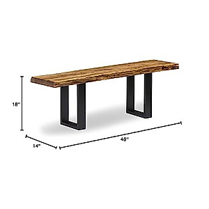 Alaterre Furniture Alpine Live Edge Solid Wood 48 inch Bench with Metal Legs, Natural