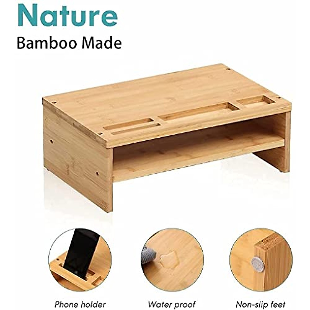 Well Weng Desk Monitor Riser Stand with Storage Organizer 2 Shelves for Computer, iMac, Printer, Laptop