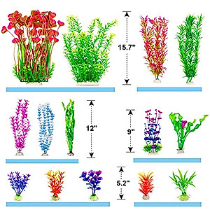 CousDUoBe 30 Pack Artificial Aquarium Plants, Full Set of Fish Tank Decorations, Various Sizes, Perfect Match ( 5.2 "-15.7" ) (30 Pack)