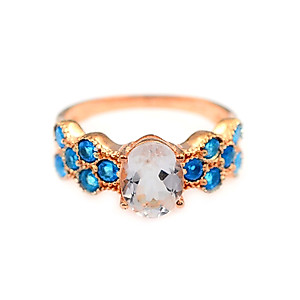 Natural 9X7 MM Morganite Neon Apatite Birthstone Jewelry Gemstone 925 Sterling Silver Cluster Unisex Ring For Engagement Gift (Rhodium Plated Silver, 6)