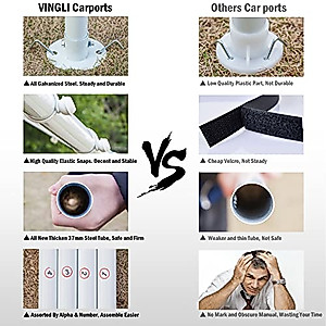 VINGLI 10X20 Upgraded Carport Canopy Tent for Car Heavy Duty, Waterproof Panels Garage Vehicle Sunshine Boat Shelter, Outdoor Car Port Party Tent Garden, White