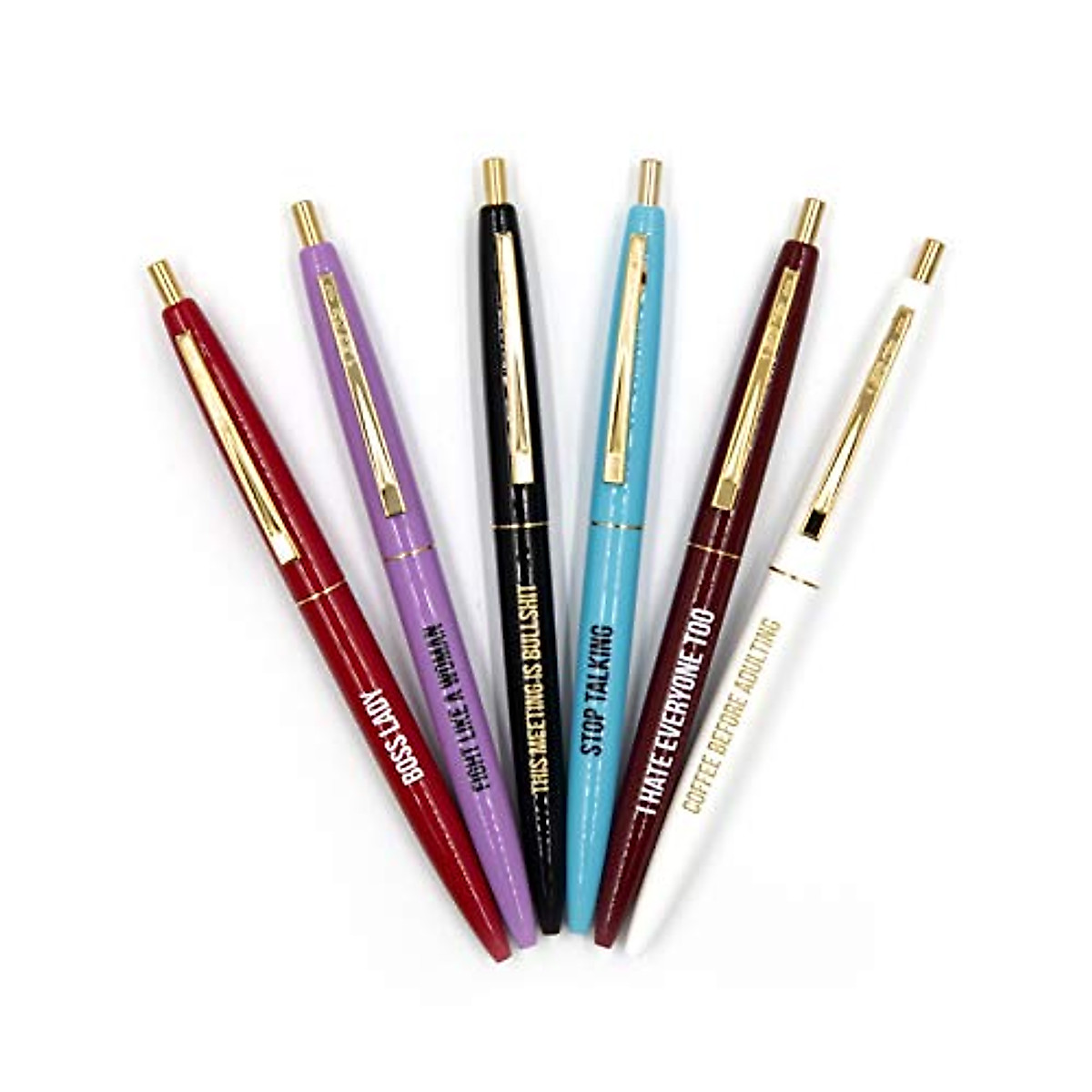 Snarky Boss Lady Pen Set in Brilliant Multicolor - Set of 6 Refillable Black Ink Ballpoint Click Clic Pens