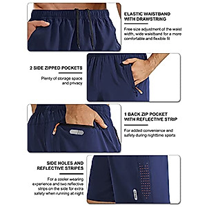 Purltoan Gym Shorts for Men Quick-Dry Workout Hiking Shorts 7 Inch Sports Running Sweat Shorts with Zipper Pockets Navy L