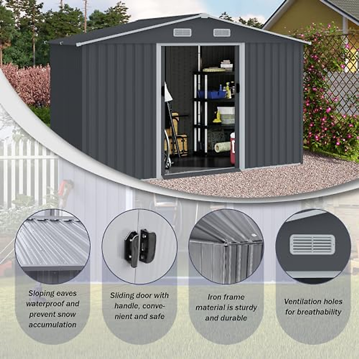 Outdoor Shed,6x4 Ftstorage Sheds,Heavy Duty Storage Room With Sliding Doors And Ventilation Openings,Shed For Outdoor Garden Sheds,Backyard Tool Storage Shed,Lawn,Terrace (6 x 4 FT)