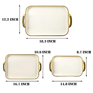Aayoruro Serving Tray with Handles Set of 3 Rectangular Large Serving Platters 18.3/16.7/14.8 Inch White Plates for Dinner, Party, Entertaining
